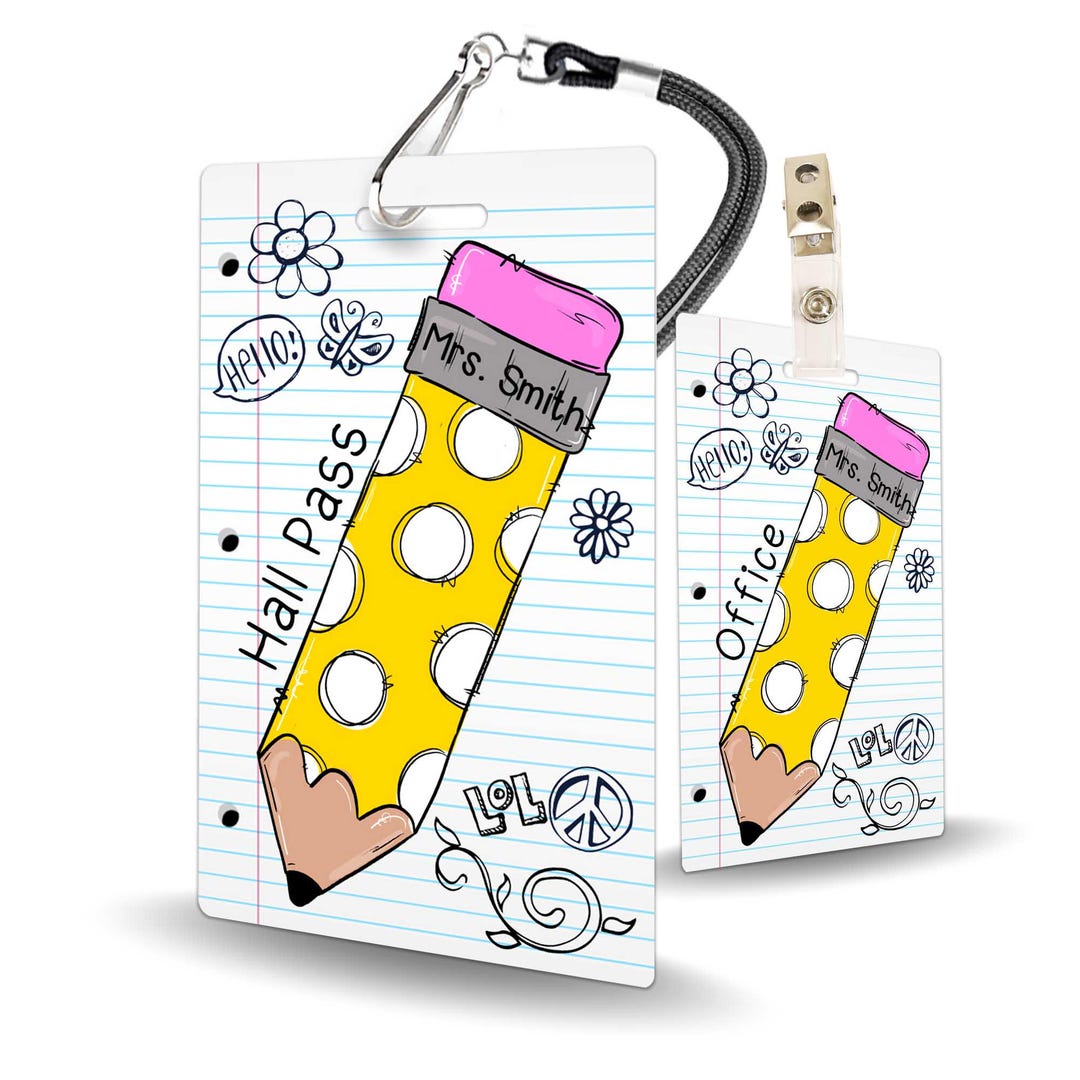 Pencil Doodles Theme Classroom Hall Passes for Teachers, Personalized ...