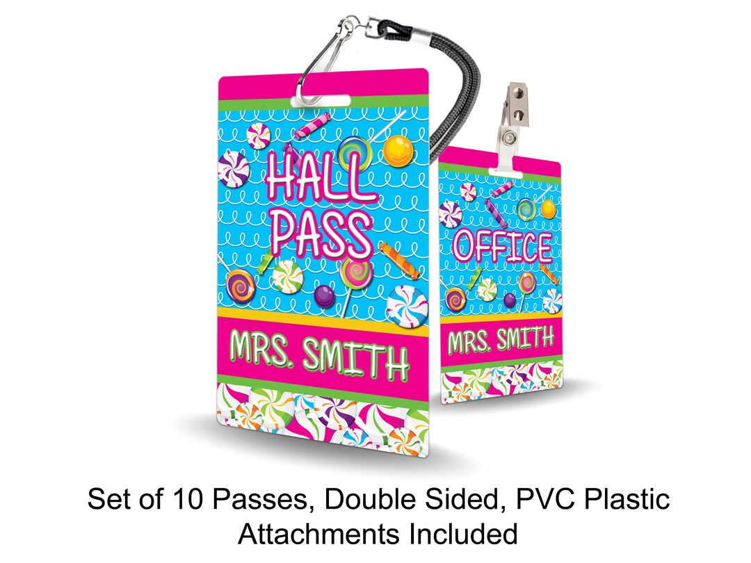 Candy Theme Classroom Hall Passes for Teachers, Personalized, Set of 10 ...