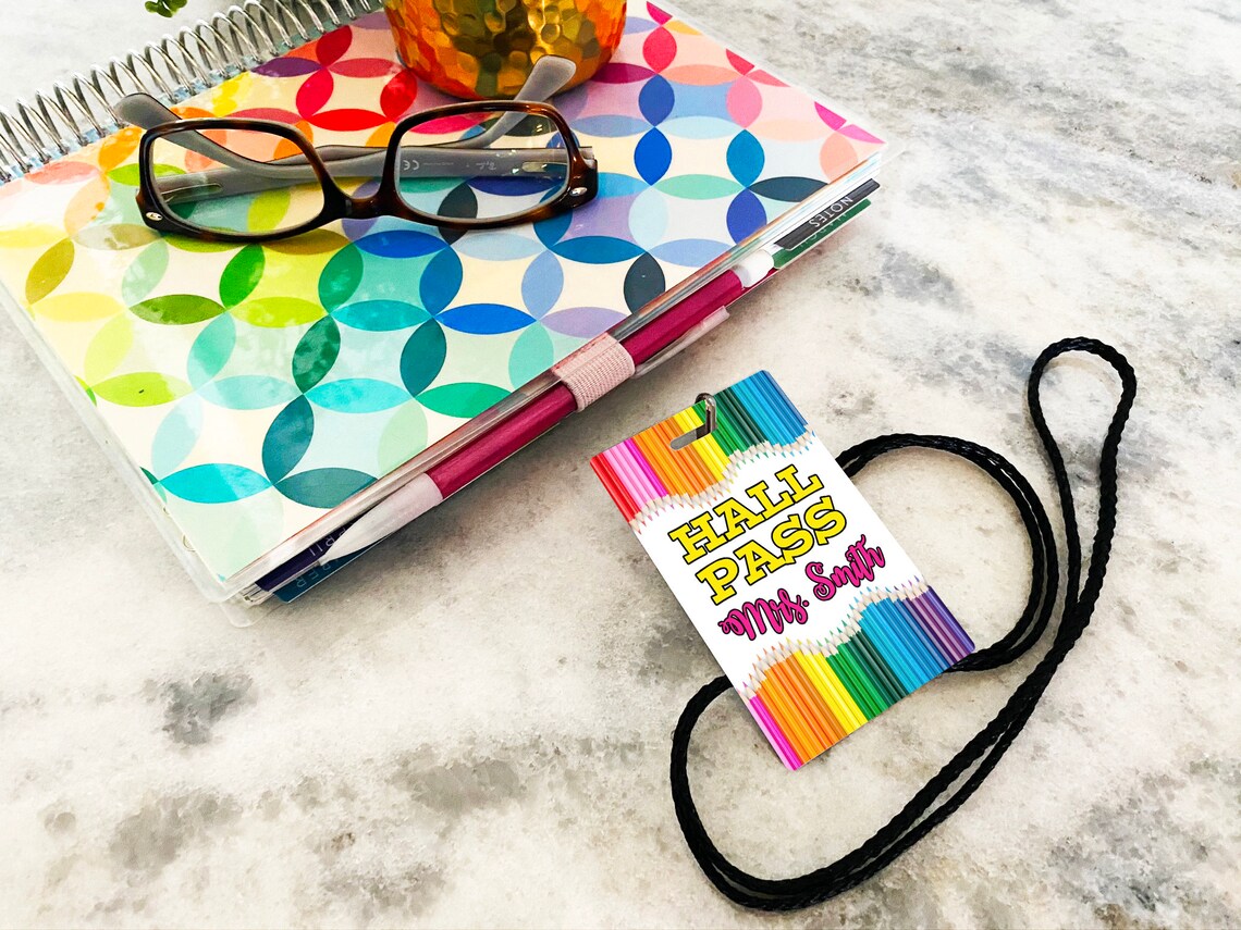 Pencil Theme Classroom Hall Passes for Teachers, Personalized, Set of ...