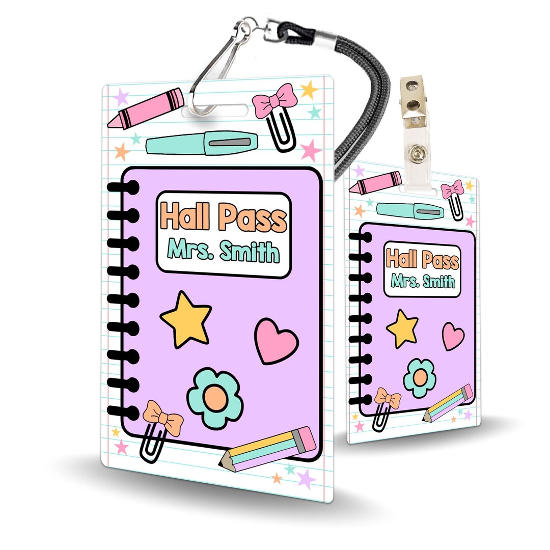 Pastel Notebook Theme Classroom Hall Passes for Teachers, Personalized ...