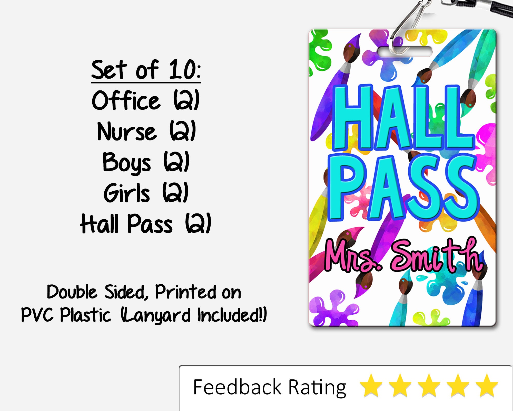 Paint Theme Classroom Hall Passes for Teachers, Personalized, Hall Pass ...