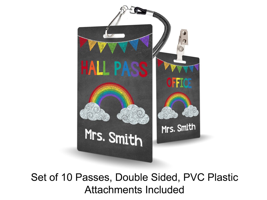 Rainbow Chalkboard Theme Classroom Hall Passes for Teachers ...