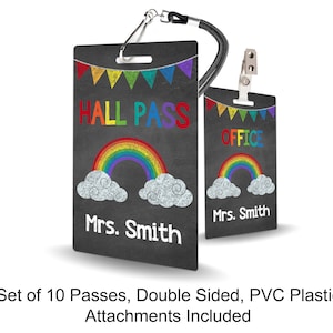 Rainbow Chalkboard Theme Classroom Hall Passes for Teachers ...