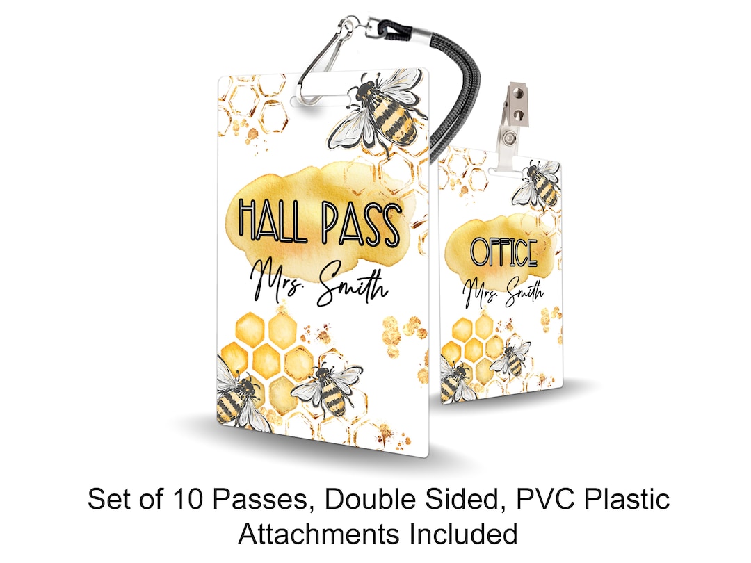 Bee Theme Classroom Hall Passes for Teachers, Personalized, Set of 10 ...