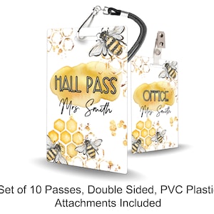 Bee Theme Classroom Hall Passes for Teachers, Personalized, Set of 10 ...
