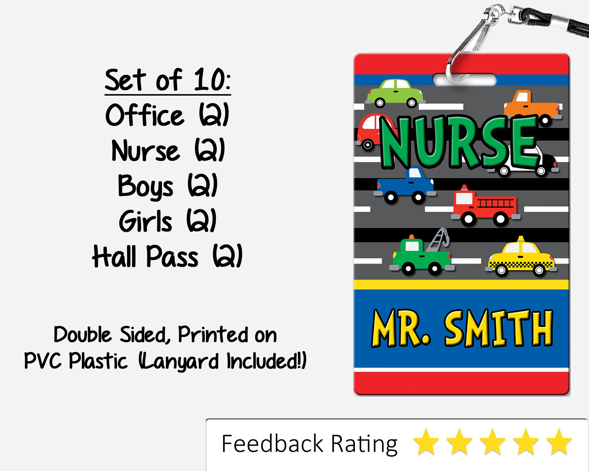 Cars Theme Classroom Hall Passes for Teachers, Personalized, Set of 10 ...