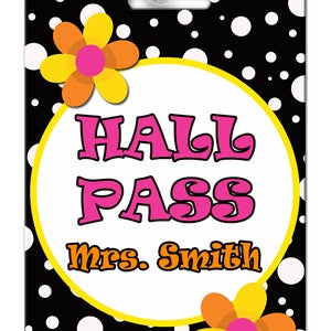 Black Dots Theme Classroom Hall Passes for Teachers, Personalized, Set ...