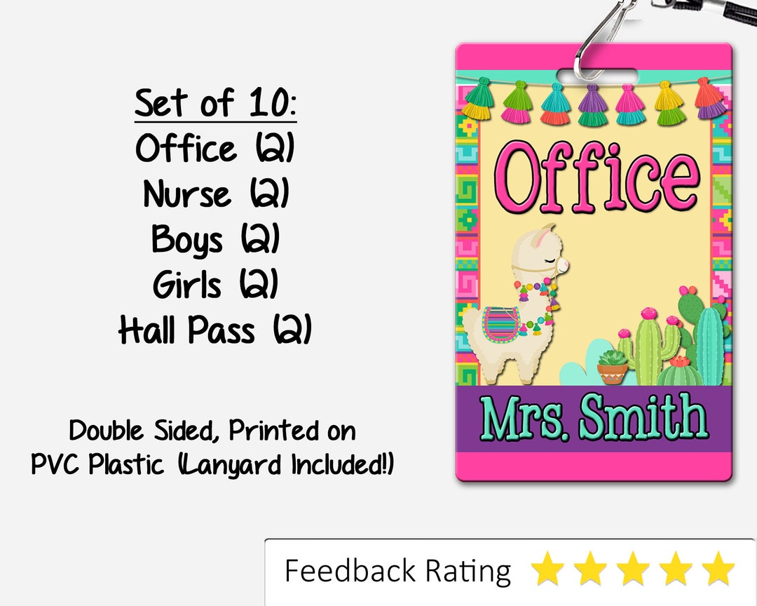 Llama Theme Classroom Hall Passes para profesores, Personalizado, Hall ...