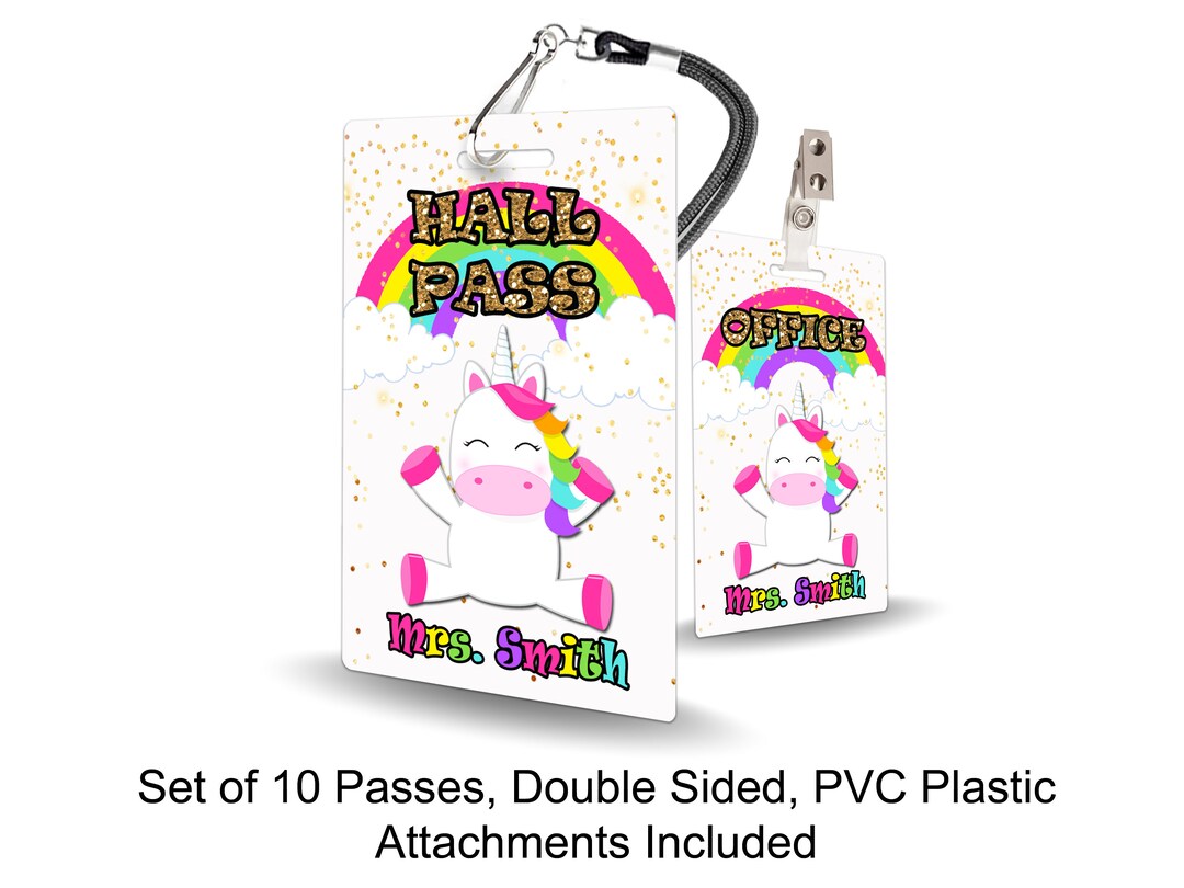 Rainbow Unicorn Theme Classroom Hall Passes for Teachers, Personalized ...