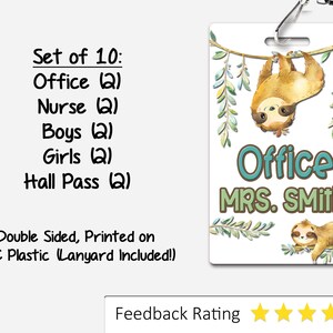 Sloth Theme Classroom Hall Passes for Teachers, Personalized, Hall Pass ...