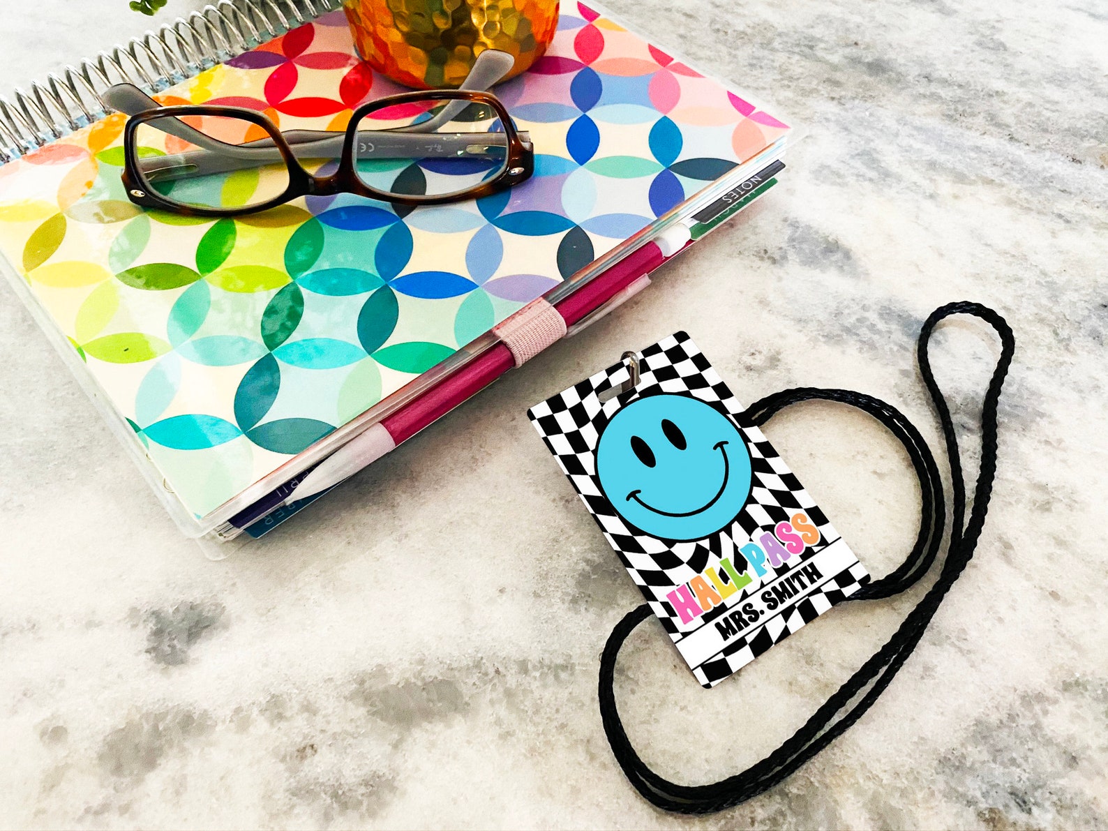 Smiley Face Theme Classroom Hall Passes for Teachers, Personalized, Set ...