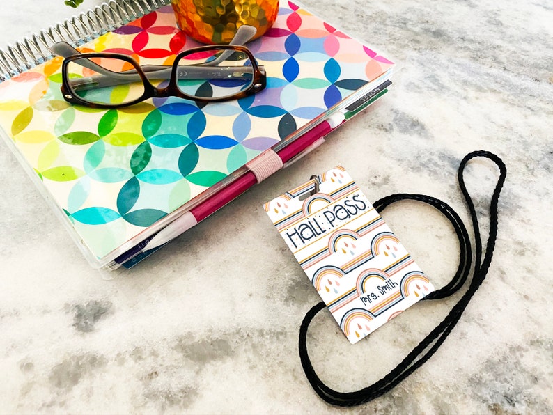 Boho Rainbow Theme Classroom Hall Pass, Personalized - Made of Durable ...