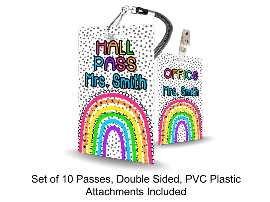 Painted Rainbow Theme Classroom Hall Passes for Teachers, Personalized ...