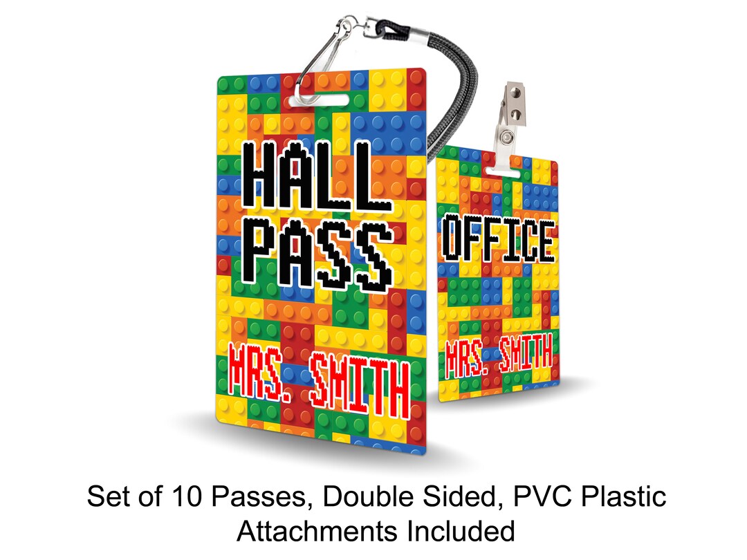 Bricks Theme Classroom Hall Passes for Teachers, Personalized, Hall ...