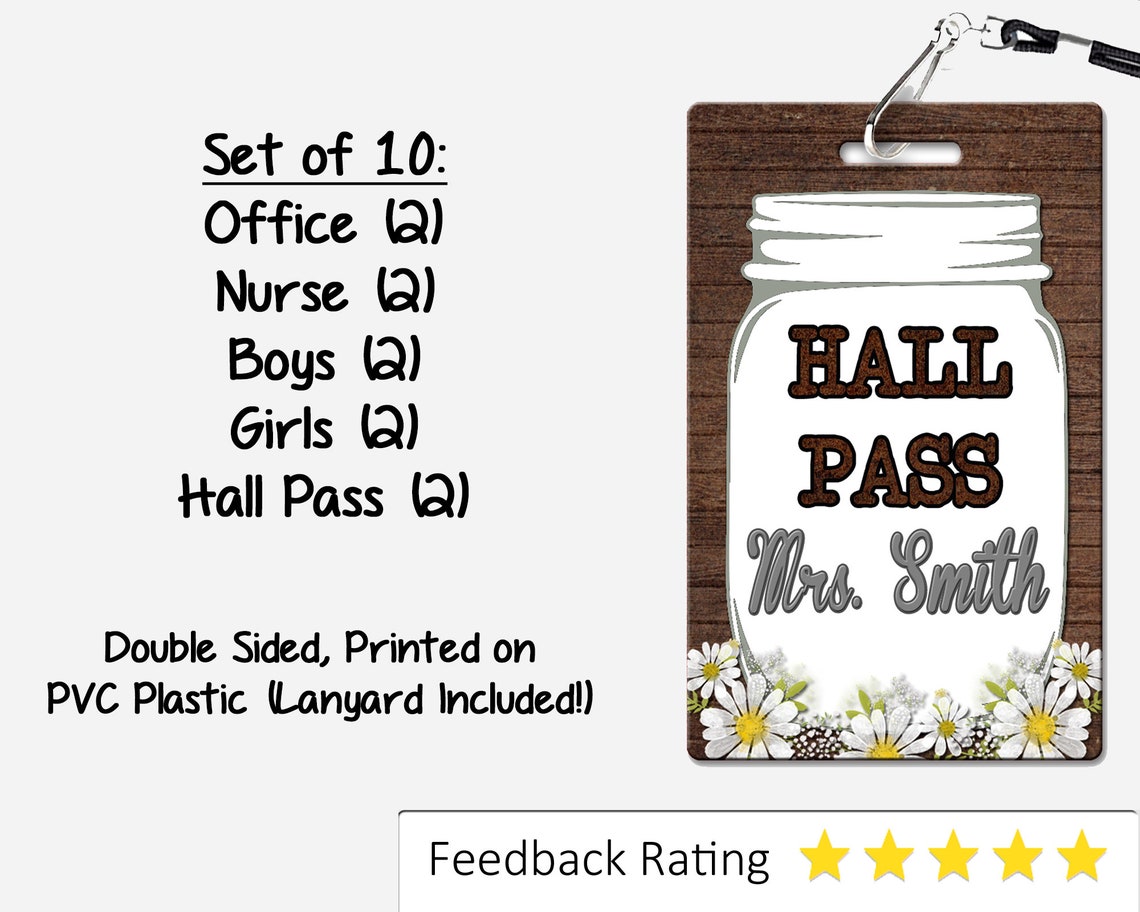 Mason Jar Theme Classroom Hall Passes for Teachers - Etsy