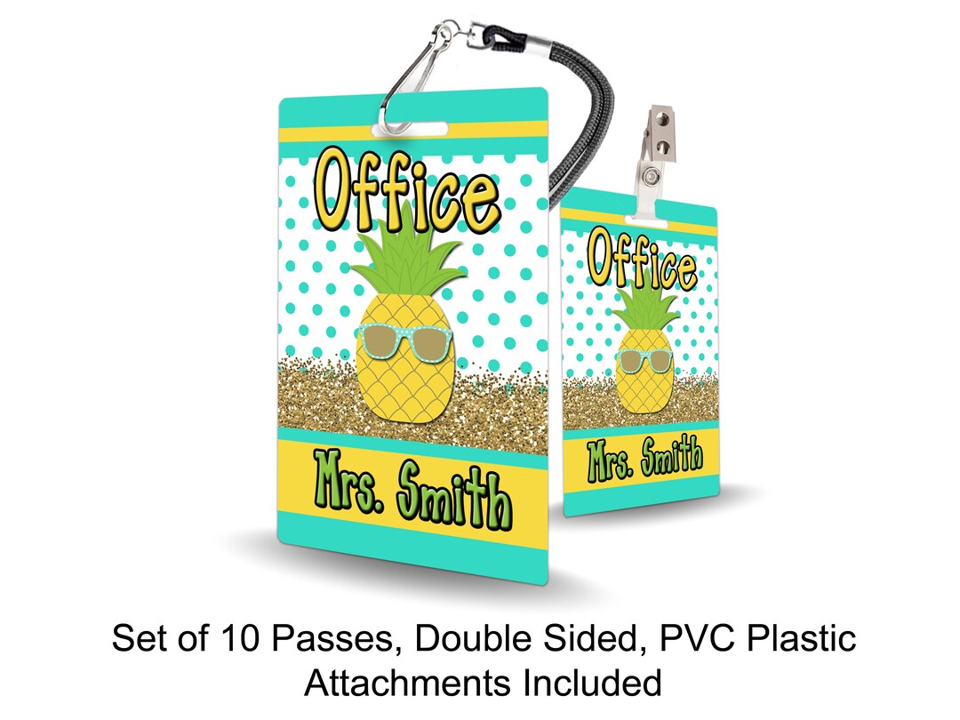 Pineapple Theme Classroom Hall Passes for Teachers, Personalized, Set ...