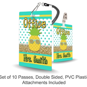 Pineapple Theme Classroom Hall Passes for Teachers, Personalized, Set ...