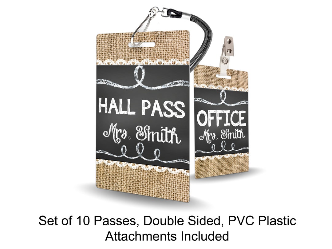 Burlap and Chalk Theme Classroom Hall Passes for Teachers, Personalized ...