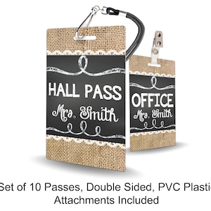 Burlap and Chalk Theme Classroom Hall Passes for Teachers, Personalized ...