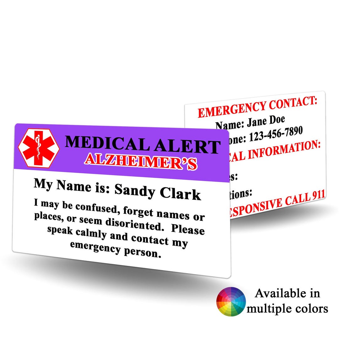 Medical Alert Alzheimers Contact Card - Alzheimers, Alzheimer's Alert ...