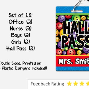 Smiley Theme Classroom Hall Passes for Teachers, Personalized, Hall ...