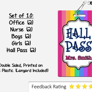 Stripes Theme Classroom Hall Passes for Teachers, Personalized, Set of ...