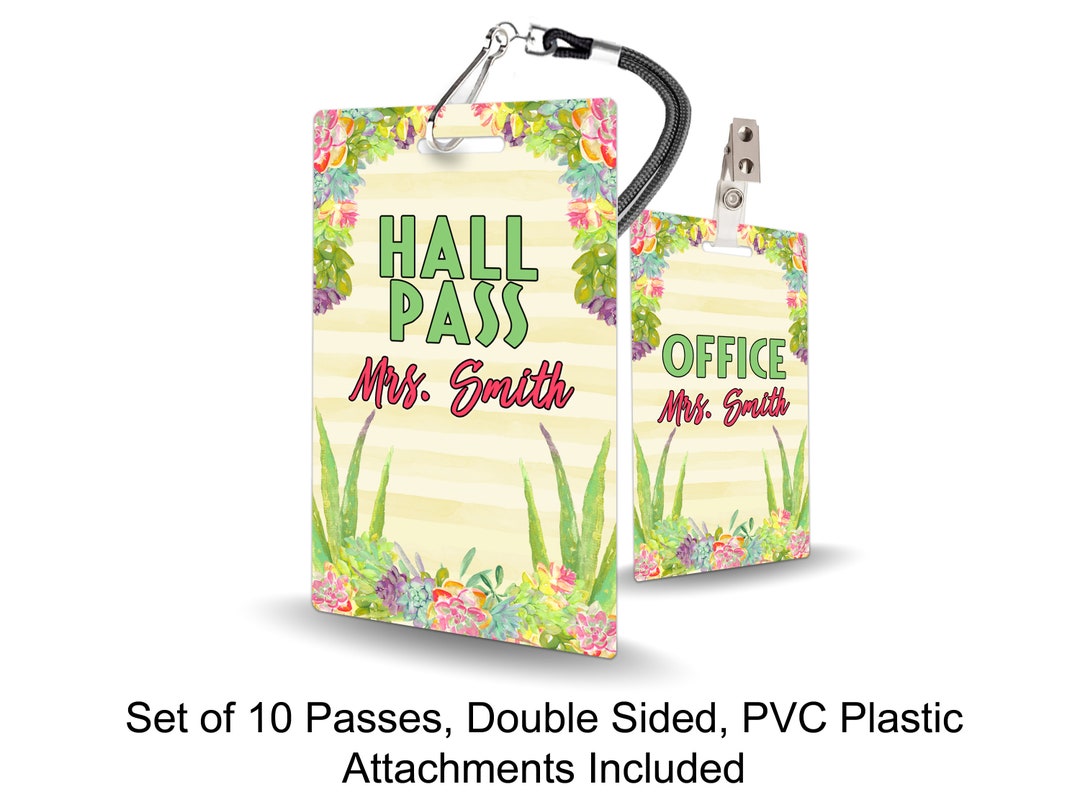 Succulent Theme Classroom Hall Passes for Teachers, Personalized, Hall ...