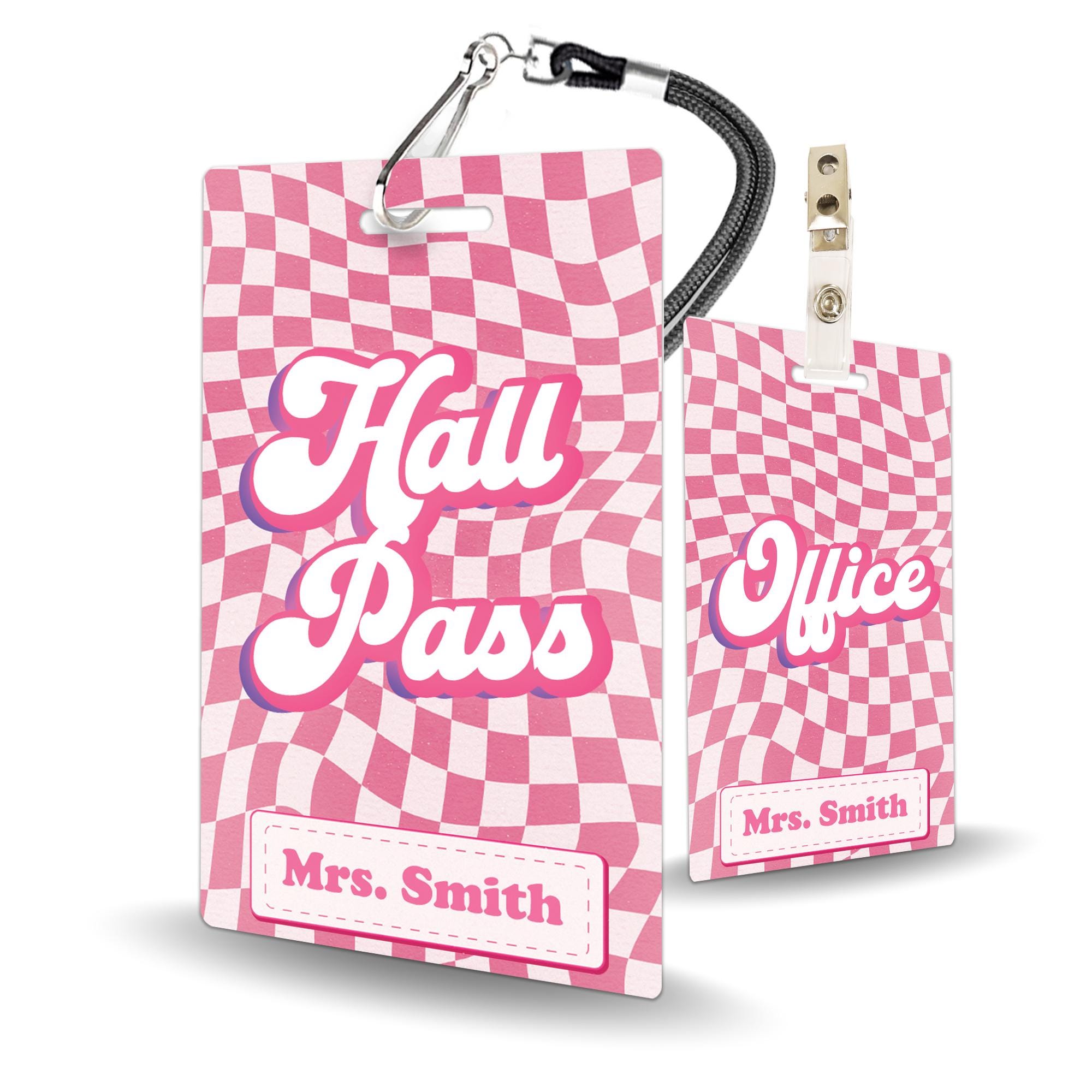 Pink Checkerboard Theme Classroom Hall Passes for Teachers ...
