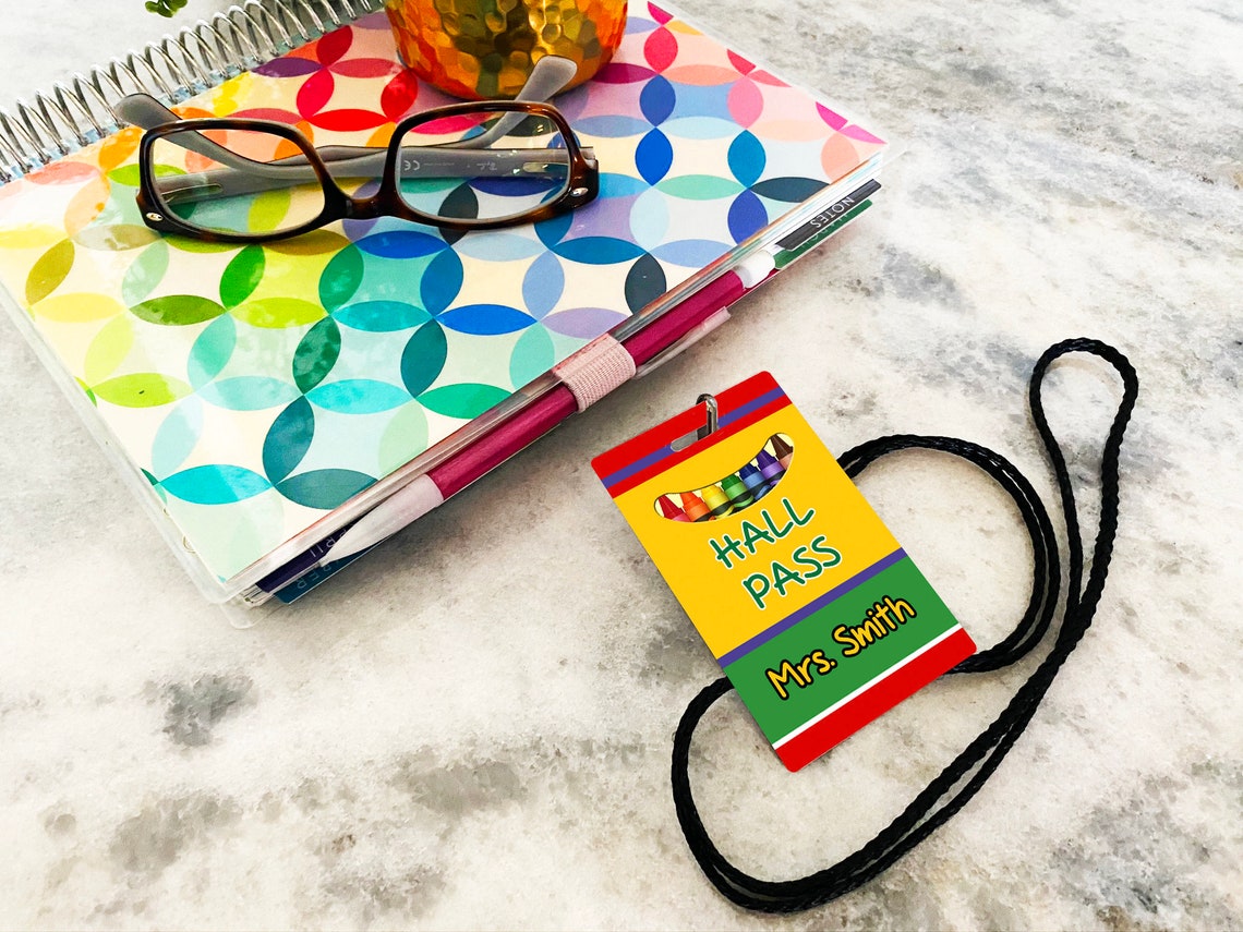 Crayon Theme Classroom Hall Passes for Teachers, Personalized, Set of ...