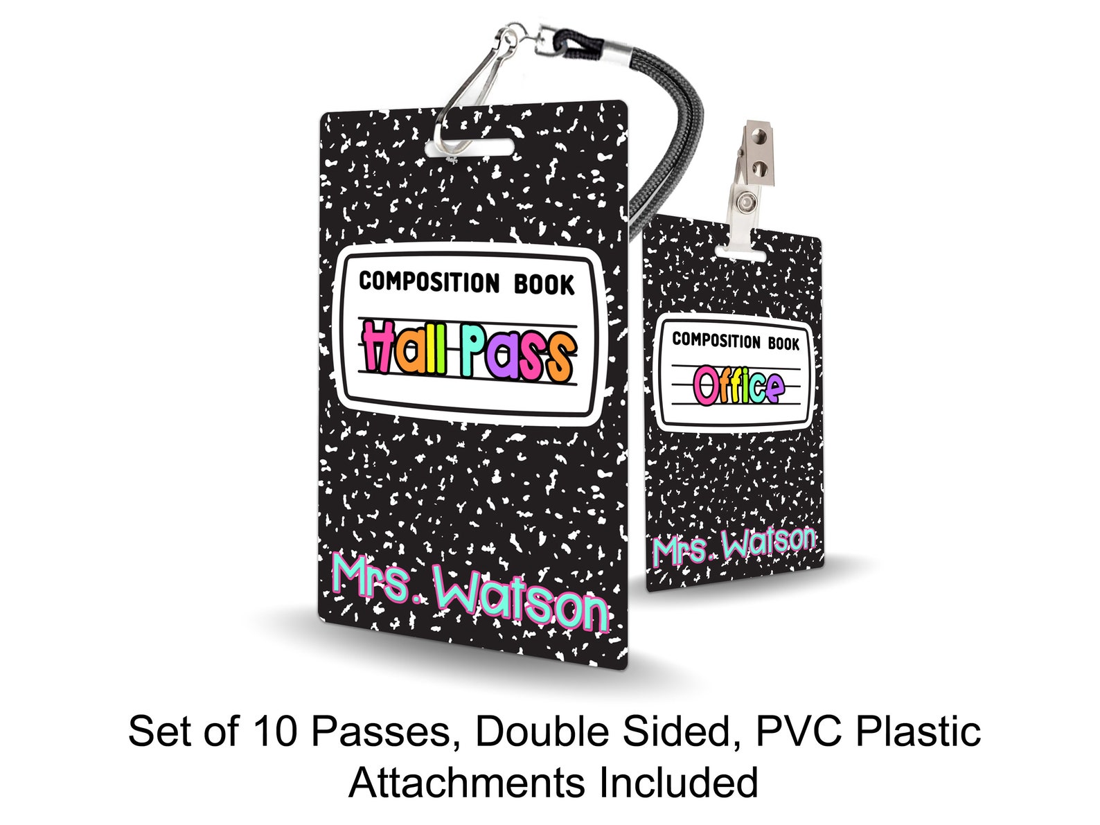 Composition Book Theme Classroom Hall Passes for Teachers, Personalized ...