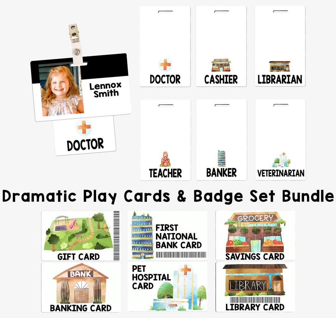 BUNDLE Dramatic Play Wallet Cards and Occupation Badge Set (13 Cards ...