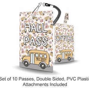 School Bus Theme Classroom Hall Passes for Teachers, Personalized, Set ...