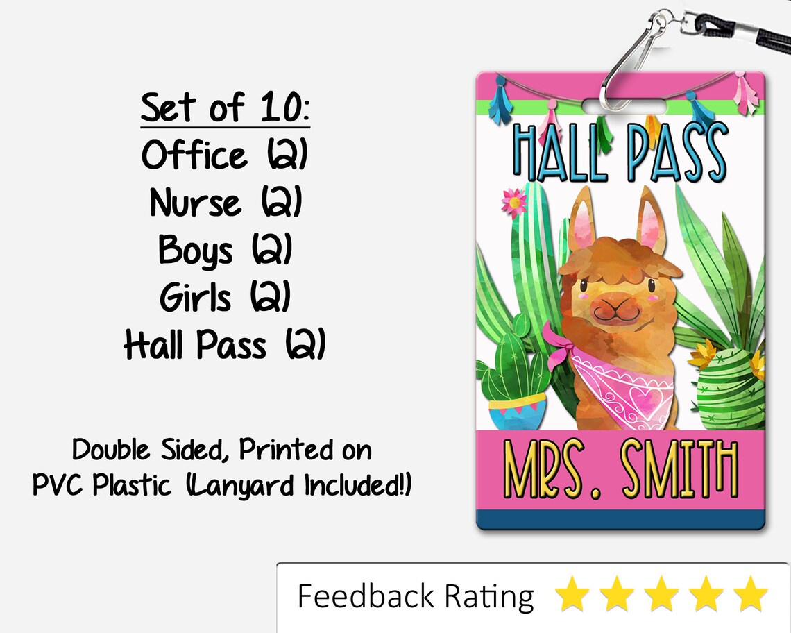 Llama Theme Classroom Hall Passes for Teachers Personalized | Etsy