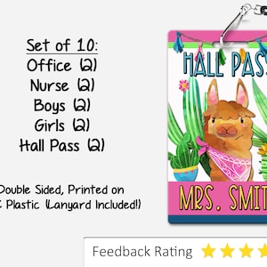 Llama Theme Classroom Hall Passes for Teachers, Personalized, Hall Pass ...