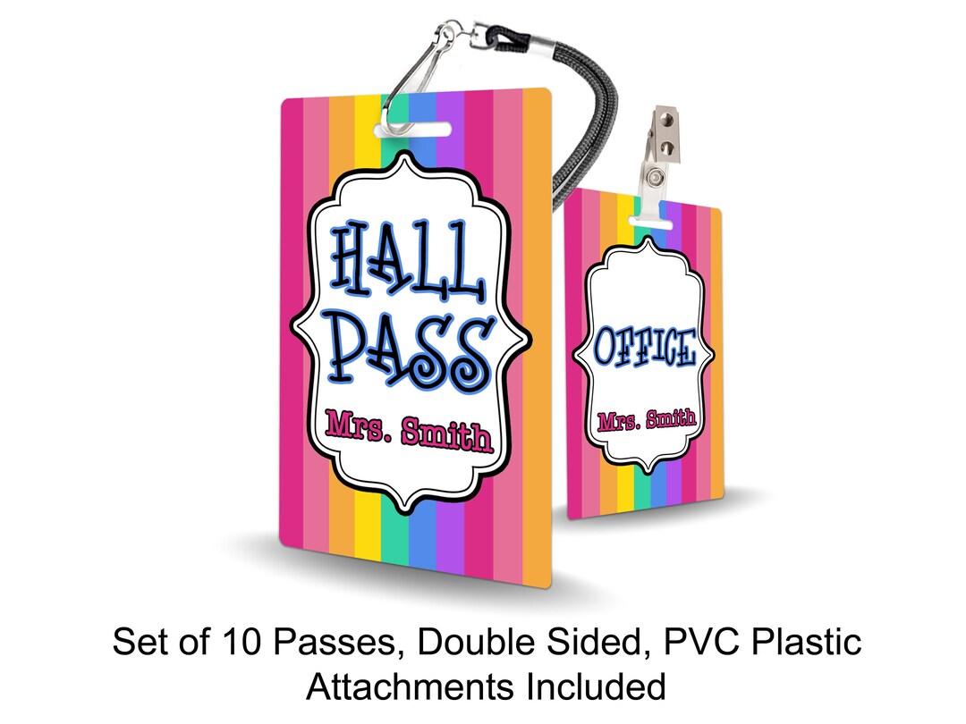 Stripes Theme Classroom Hall Passes for Teachers, Personalized, Set of ...