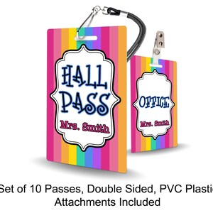 Stripes Theme Classroom Hall Passes for Teachers, Personalized, Set of ...
