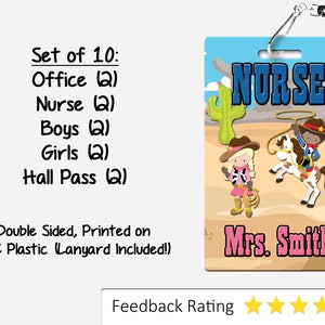 Cowboy Theme Classroom Hall Passes for Teachers, Personalized, Set of ...