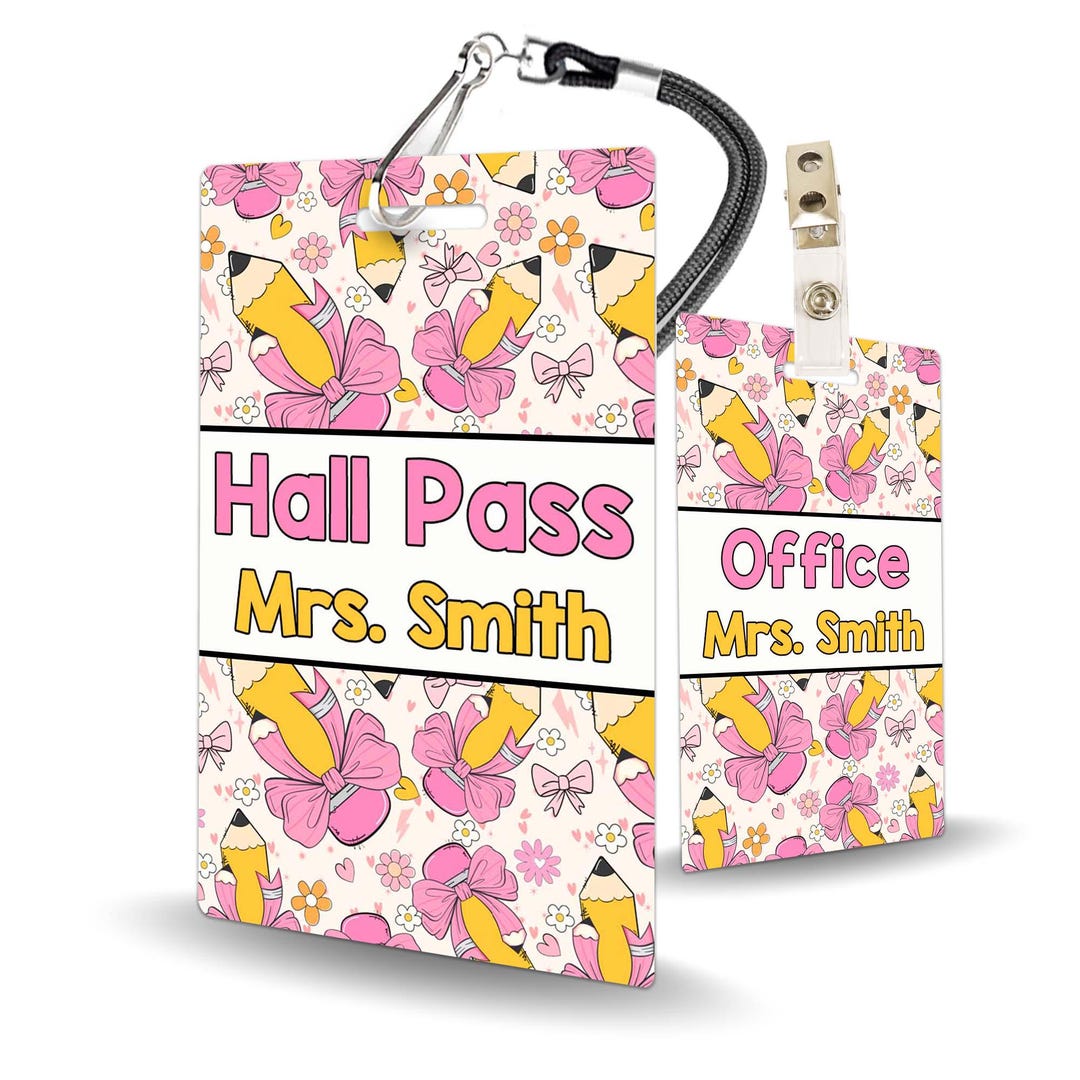 Pencils and Bows Theme Classroom Hall Passes for Teachers, Personalized ...