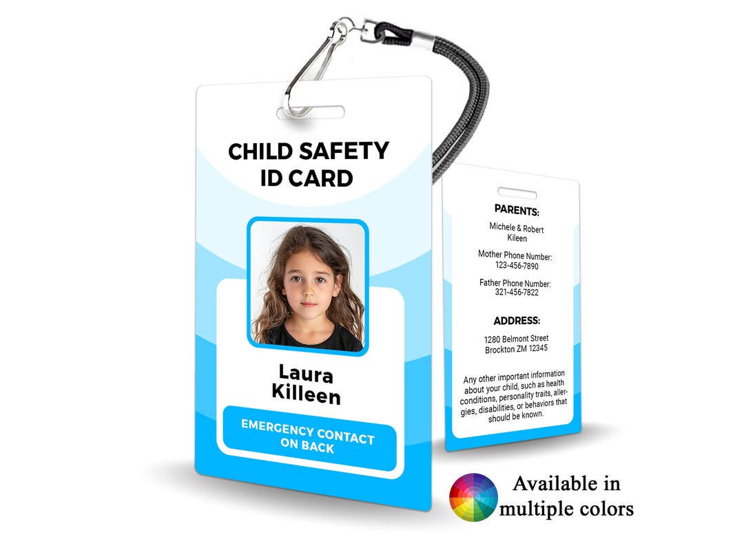 Child ID Badge - Safety Identification, Customizable - Etsy