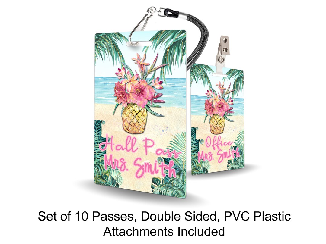 Tropical Getaway Theme Classroom Hall Passes for Teachers, Personalized ...