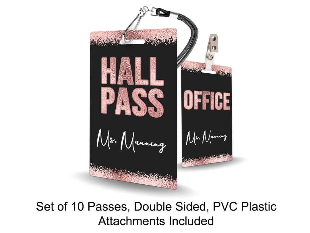 Rose Gold Theme Classroom Hall Passes for Teachers, Personalized, Hall ...