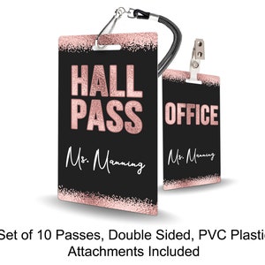 Rose Gold Theme Classroom Hall Passes for Teachers, Personalized, Hall ...