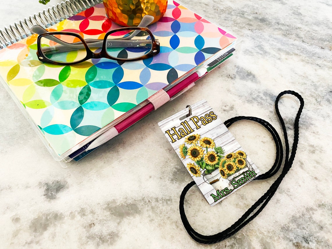 Sunflower Theme Classroom Hall Passes for Teachers, Personalized, Hall ...