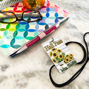 Sunflower Theme Classroom Hall Passes for Teachers, Personalized, Hall ...