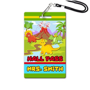 Dinosaur Theme Classroom Hall Passes for Teachers, Personalized, Hall ...