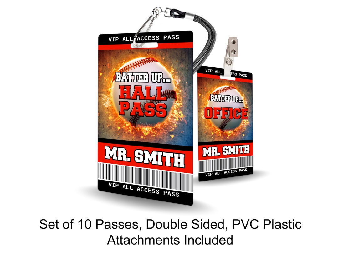 Baseball Theme Classroom Hall Passes for Teachers, Personalized, Set of ...