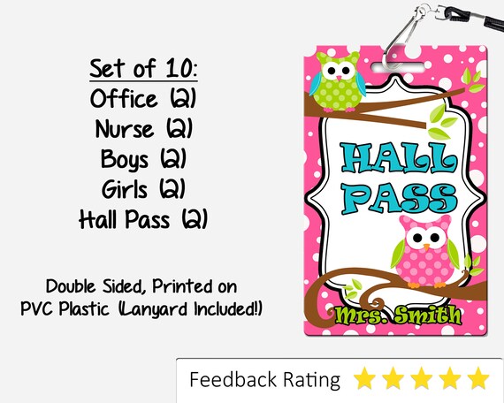 Owl Theme Classroom Hall Passes for Teachers Personalized | Etsy