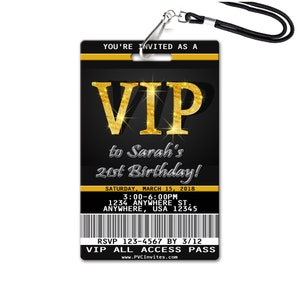 VIP Pass Birthday Invitation PLASTIC Vip Pass Birthday, Vip Pass ...