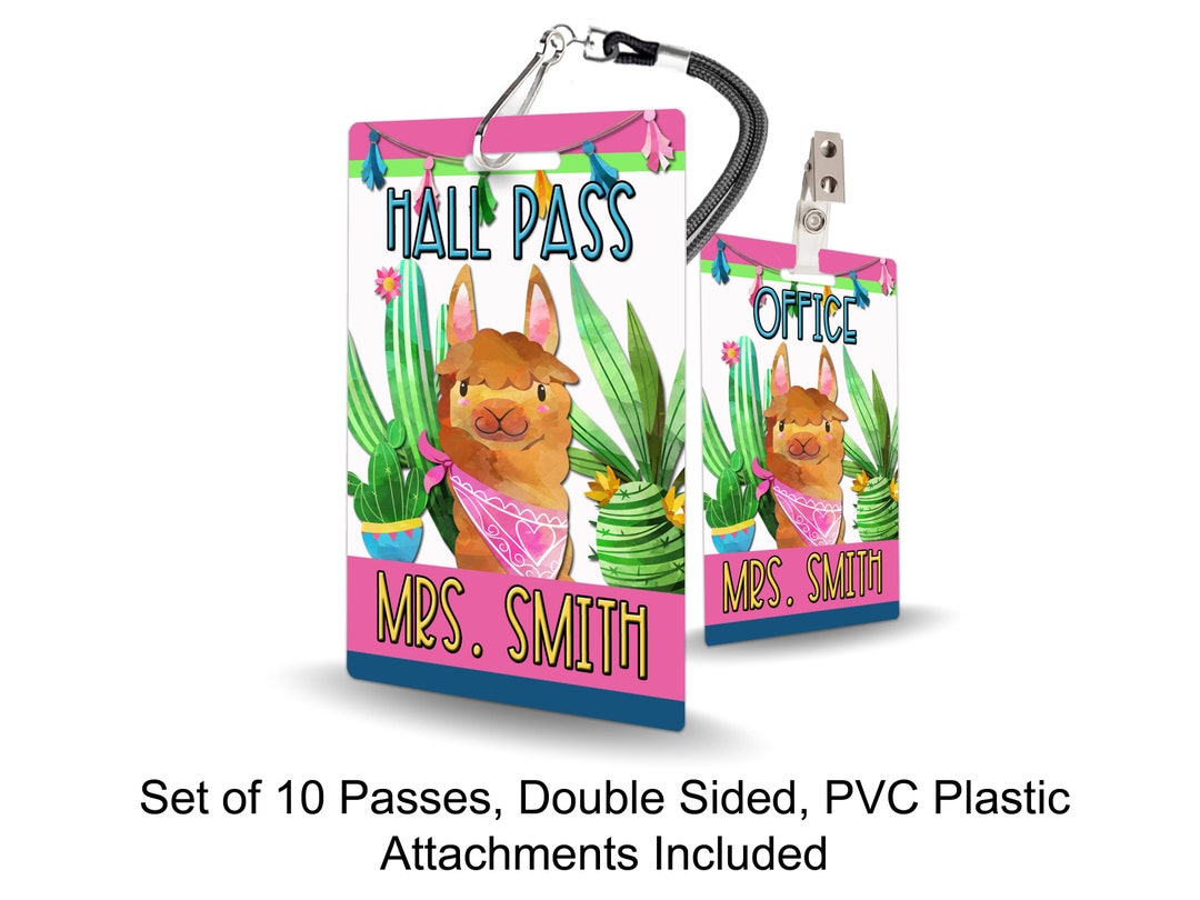 Llama Theme Classroom Hall Passes for Teachers, Personalized, Hall Pass ...
