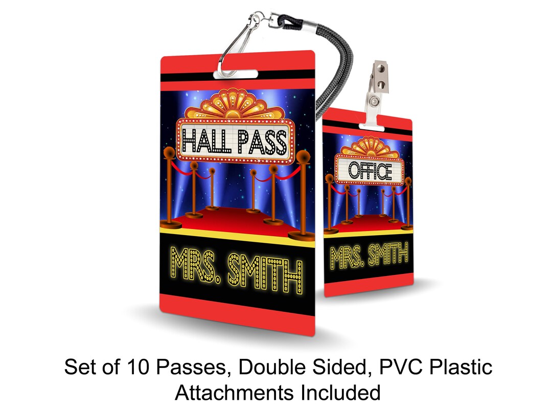 Movie Theme Classroom Hall Passes for Teachers, Personalized, Set of 10 ...